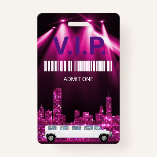 Limo Pass Party Pass, VIP, Invitation, glitter Badge | Zazzle