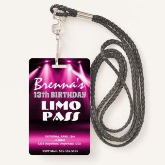 Limo Pass Party Pass, VIP, Invitation, glitter Badge | Zazzle