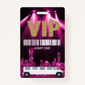 Limo Pass Party Pass, VIP, Sweet 16 glitter Badge | Zazzle