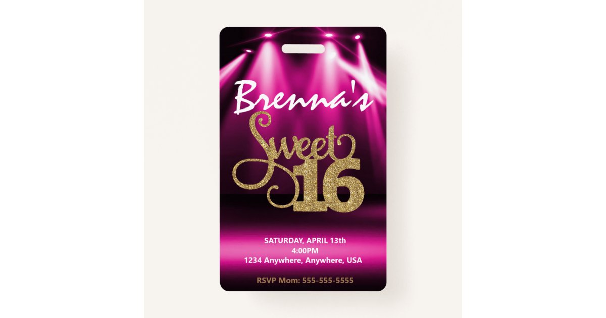 Limo Pass Party Pass, VIP, Sweet 16 glitter Badge | Zazzle