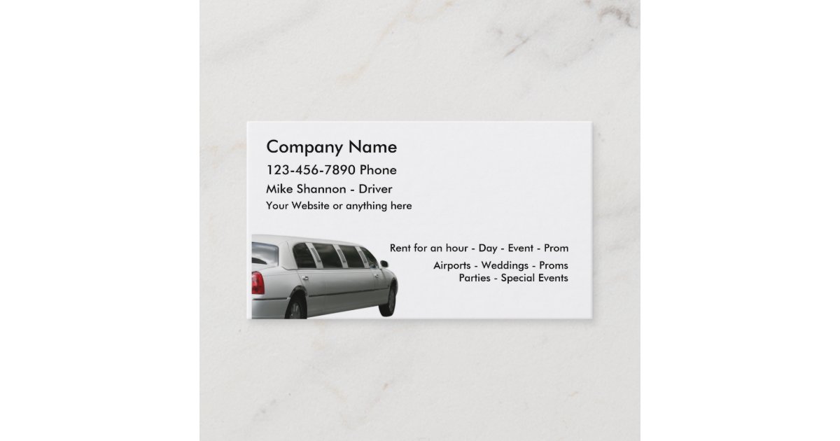 Limo Rental And Driver Service Business Card | Zazzle