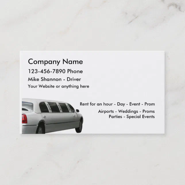 Limo Rental And Driver Service Business Card | Zazzle