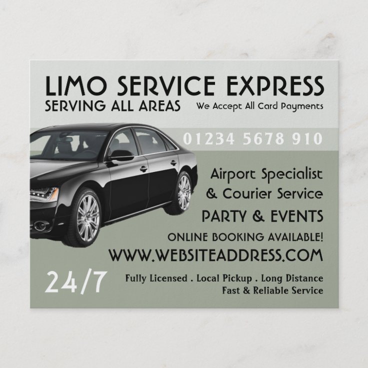 Limo Taxi Service with Price List Advertising Flyer | Zazzle