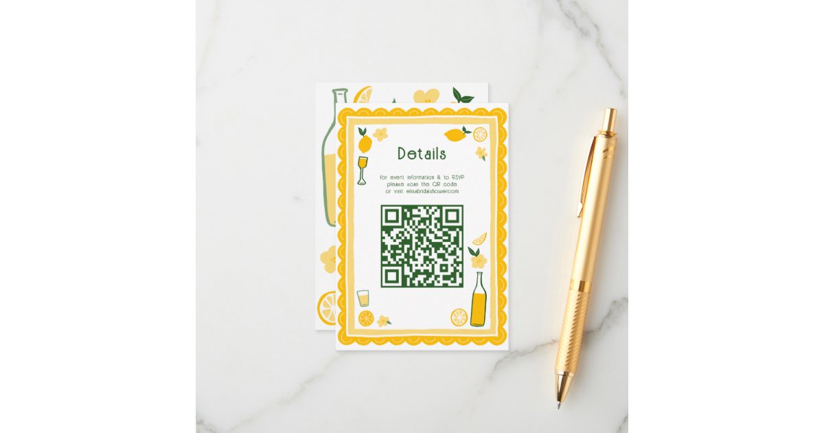Limoncello Lemonade CUSTOM QR Bridal Shower Enclosure Card | Zazzle