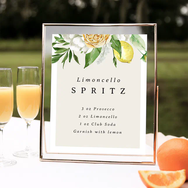 Limoncello Spritz Recipe Printable Cocktail Sign | Zazzle