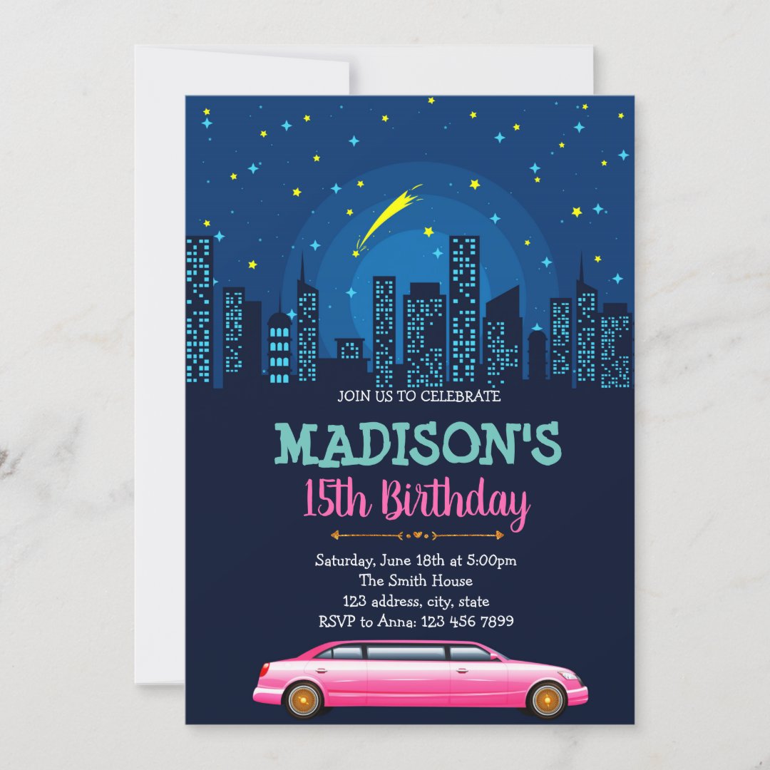 Limousine birthday party invitation | Zazzle