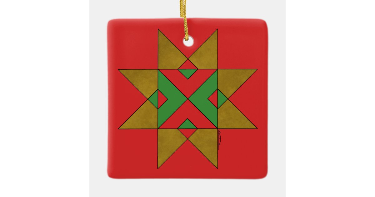 Lincolnshire Auseklis Witch Mark Red and Green Ceramic Ornament | Zazzle