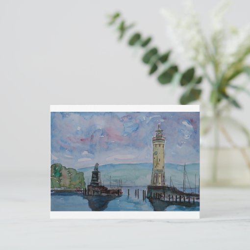 Lindau with Lion and Lighttower on Lake Constance Postcard | Zazzle