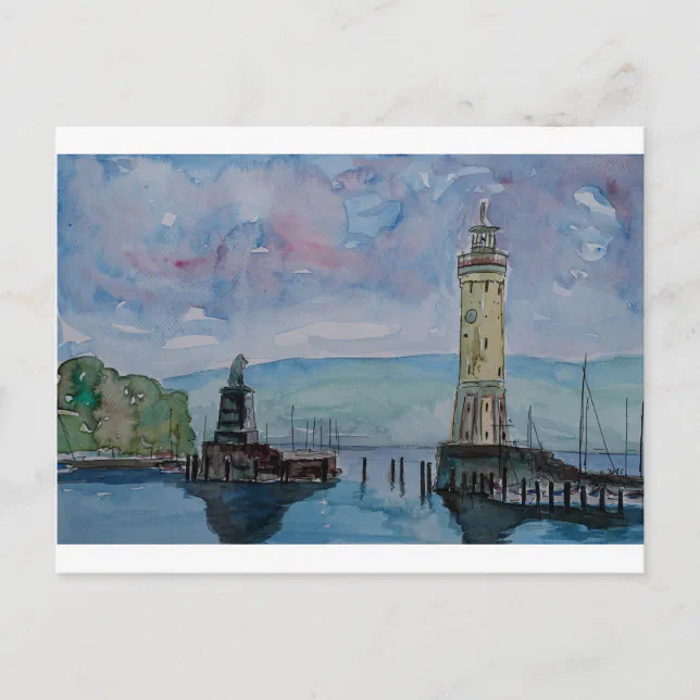 Lindau with Lion and Lighttower on Lake Constance Postcard | Zazzle