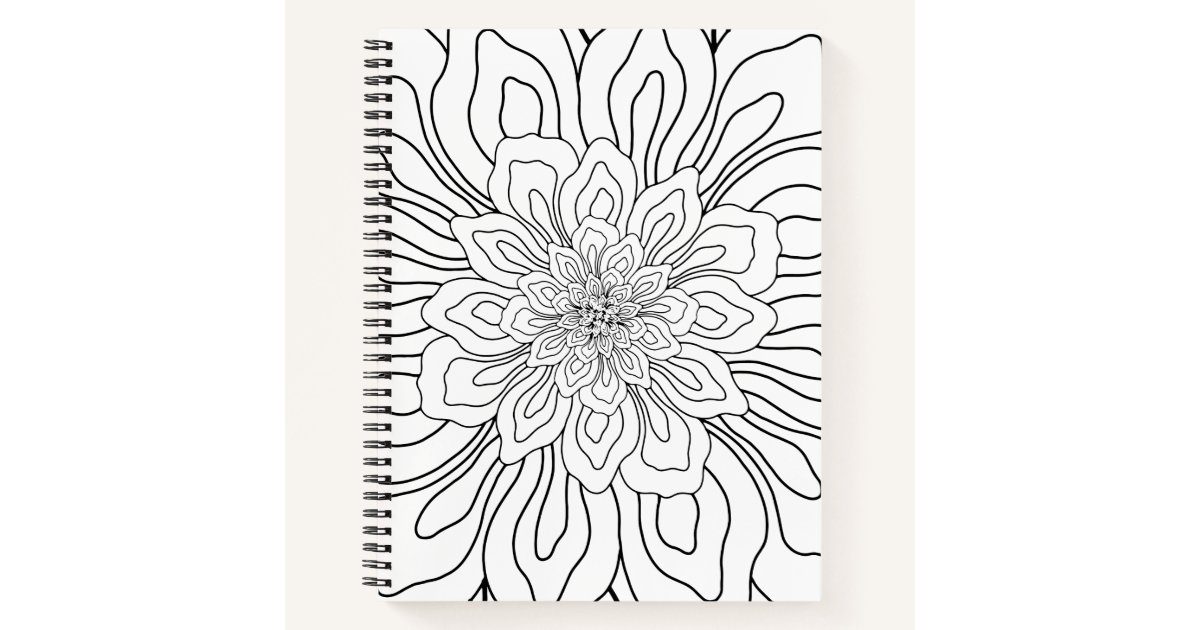 Line art drawing flower coloring page notebook | Zazzle