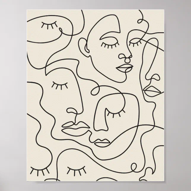 Line Art Many Faces Poster | Zazzle