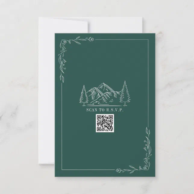 Line Art Mountains Emerald QR Code Wedding RSVP | Zazzle