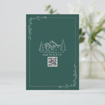 Line Art Mountains Emerald QR Code Wedding RSVP | Zazzle