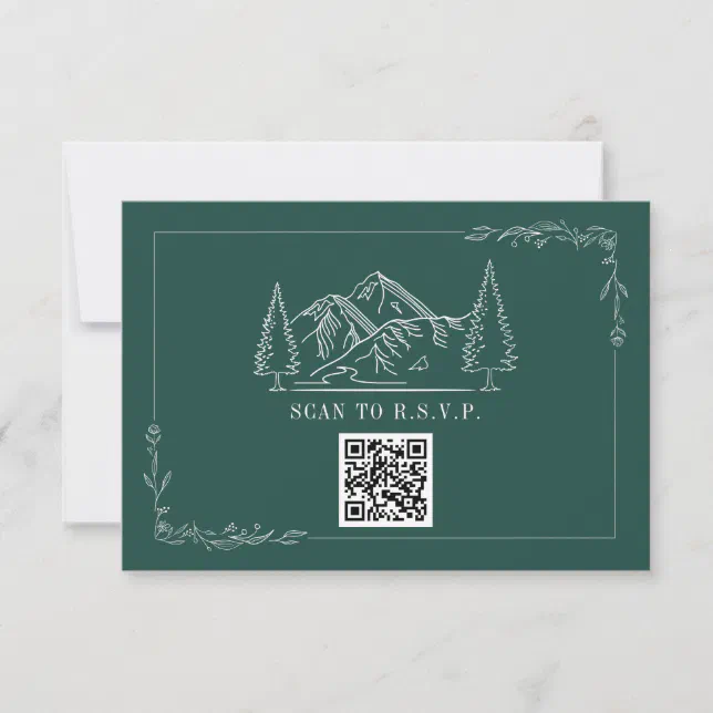Line Art Mountains Emerald QR Code Wedding RSVP | Zazzle
