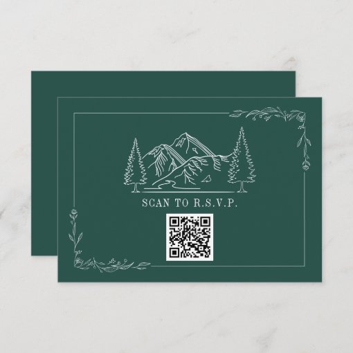 Line Art Mountains Emerald QR Code Wedding RSVP | Zazzle