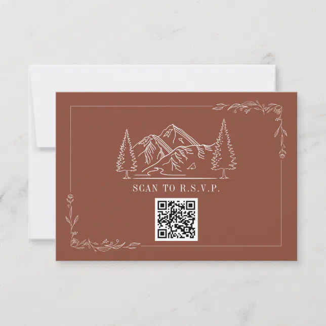 Line Art Mountains Terracotta QR Code Wedding RSVP | Zazzle
