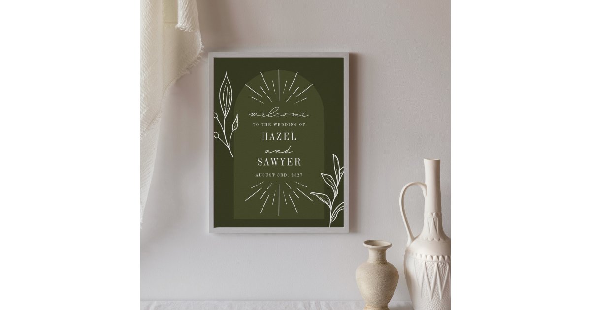 Line Art Script Green Wedding Welcome Poster | Zazzle
