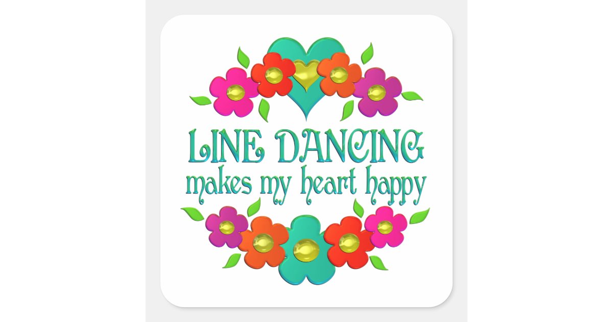 Line Dancing Heart Happy Square Sticker | Zazzle