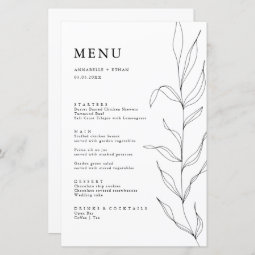 Line Drawing Foliage Leaf Menu Card | Zazzle