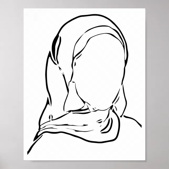 Line Drawing Muslim Girl Hijab Arab Woman Isolated Poster | Zazzle