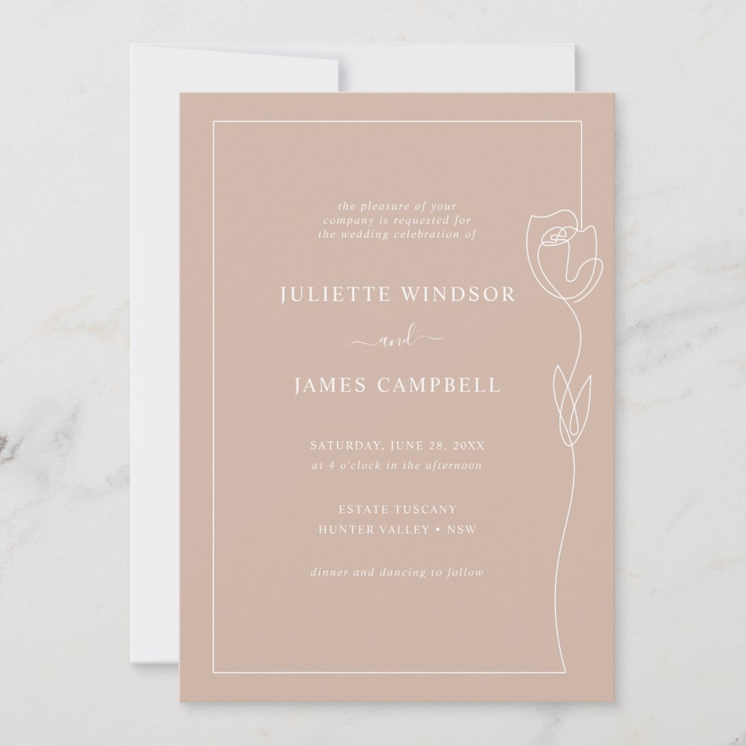 Line Drawing Rose Flower Wedding Invitation | Zazzle