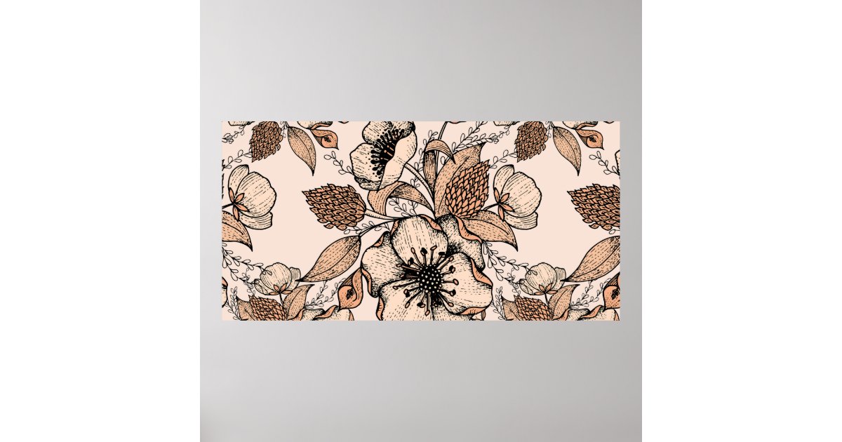 Line drawing seamless pattern. Light colors. Vinta Poster | Zazzle
