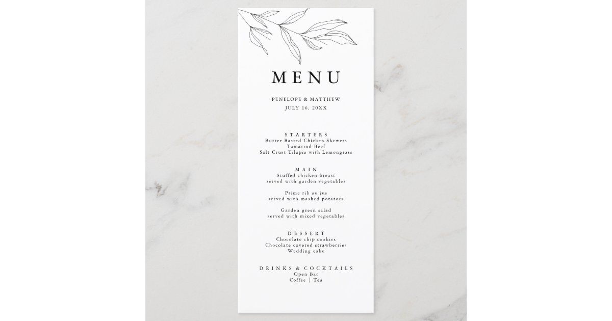 Line Drawing Sketch Foliage Leaf Menu | Zazzle