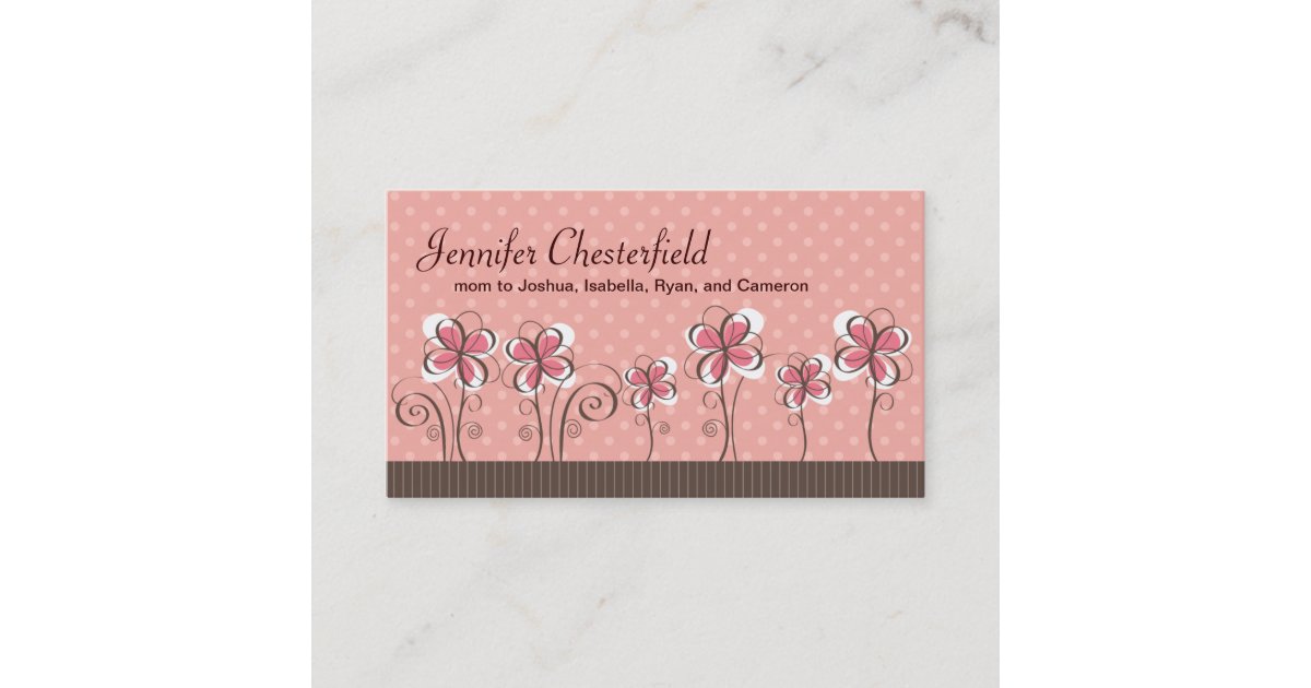 Line of Flowers Pink and Brown Mommy Calling Card | Zazzle