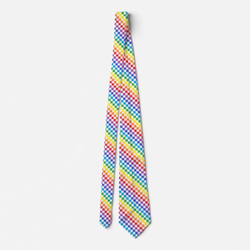 Lined Checkered Rainbow and White Neck Tie | Zazzle