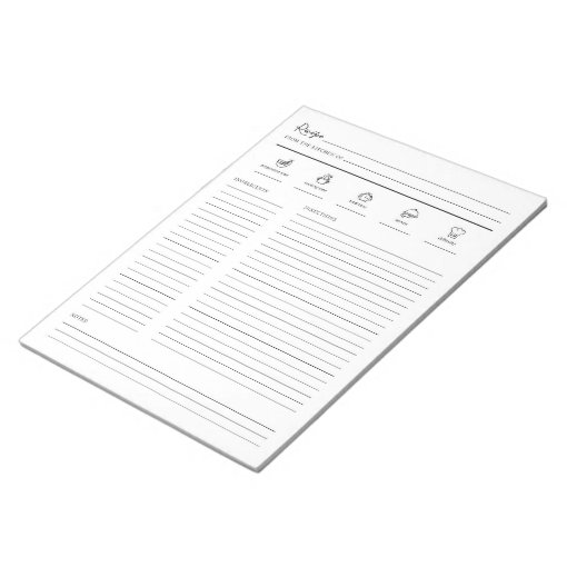 Lined Minimalist Modern Recipe Sheet Cookbook Page Notepad | Zazzle