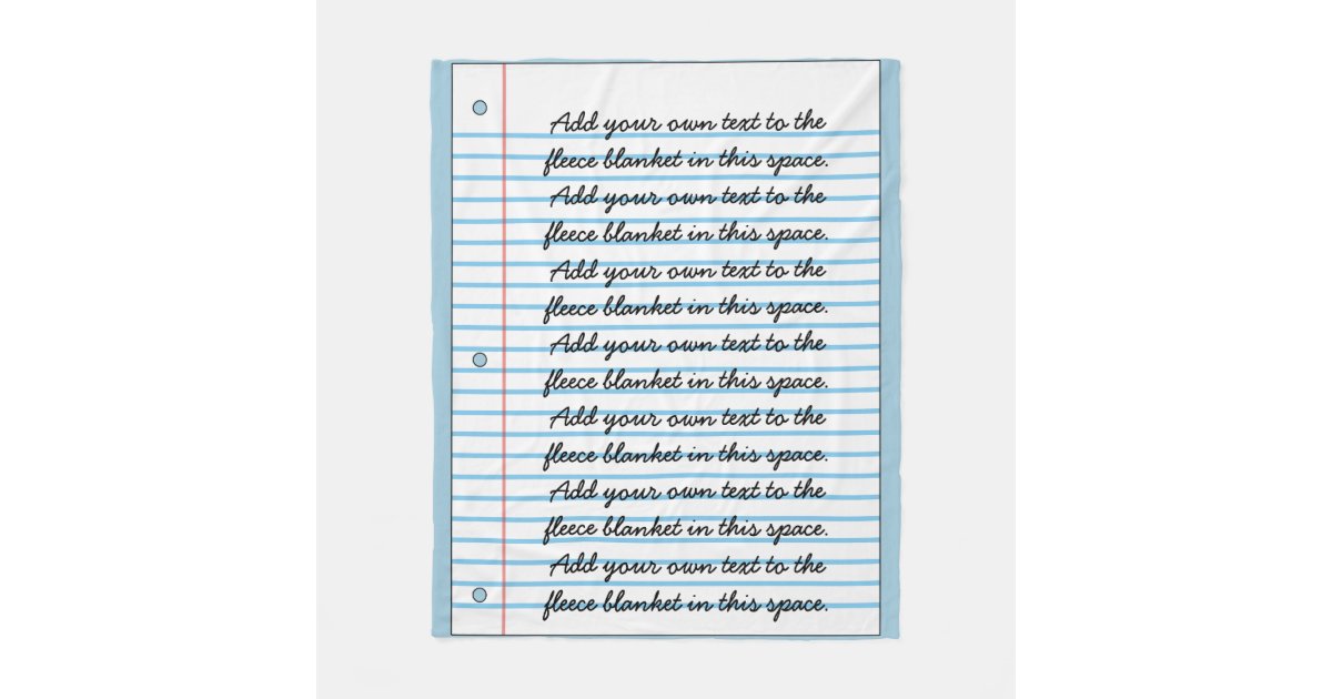 Lined Notebook Paper Look Add Your Own Writing Fleece Blanket | Zazzle