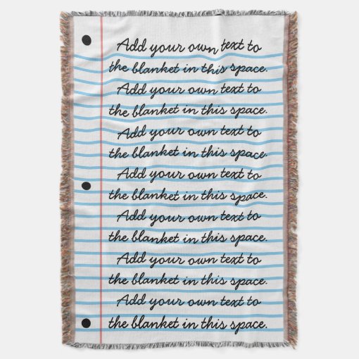Lined Notebook Paper Look Add Your Own Writing Throw Blanket | Zazzle