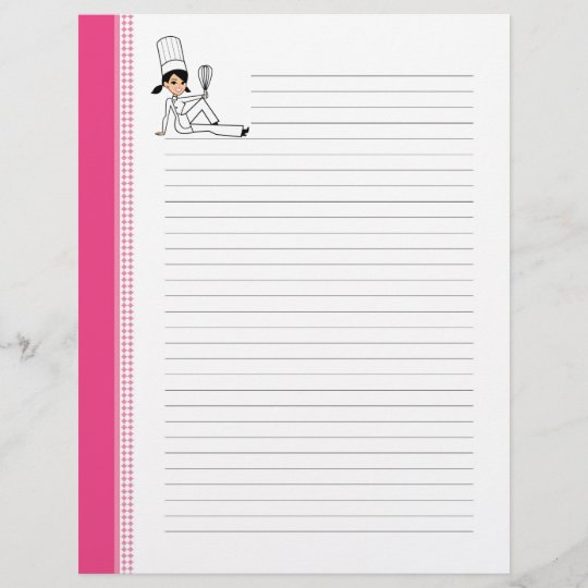 LIned Recipe Letter Pages with Chef Art | Zazzle.com