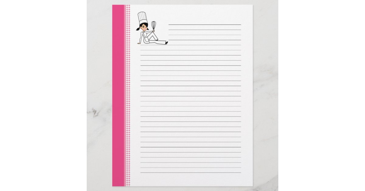 LIned Recipe Letter Pages with Chef Art | Zazzle