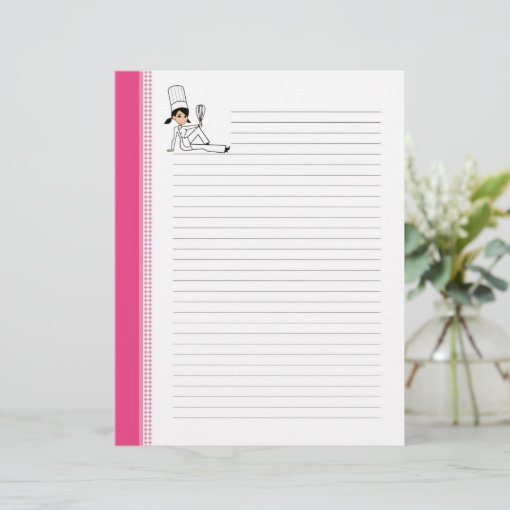 LIned Recipe Letter Pages with Chef Art | Zazzle