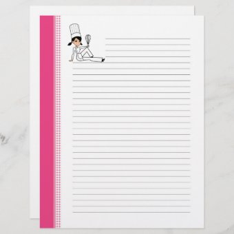 LIned Recipe Letter Pages with Chef Art | Zazzle