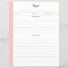 LIned Recipe Letter Pages with Chef Art | Zazzle.com