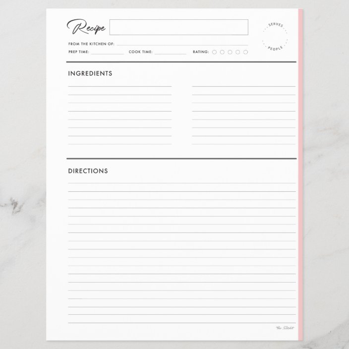 Lined Recipe Pages Modern in Blush letter format | Zazzle.com
