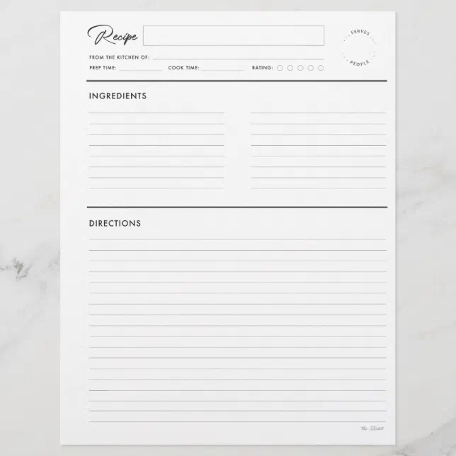 Lined Recipe with notes Modern White Letter format | Zazzle