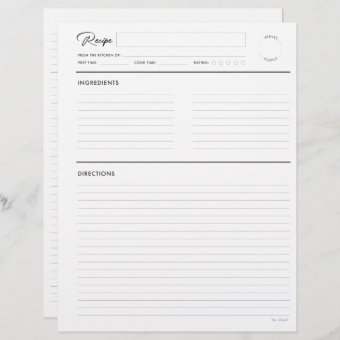 Lined Recipe with notes Modern White Letter format | Zazzle