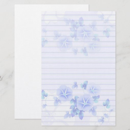 Lined Stationery Paper with Pretty Blue Flowers | Zazzle