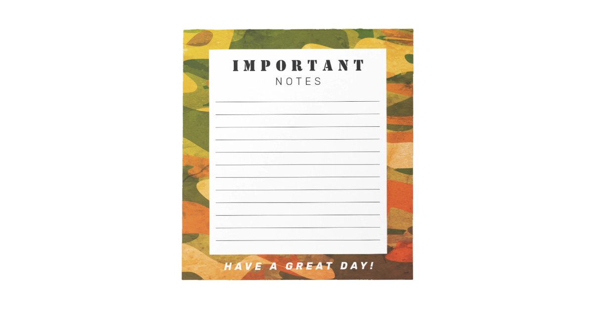 Lined writing notepad with green army camo border | Zazzle