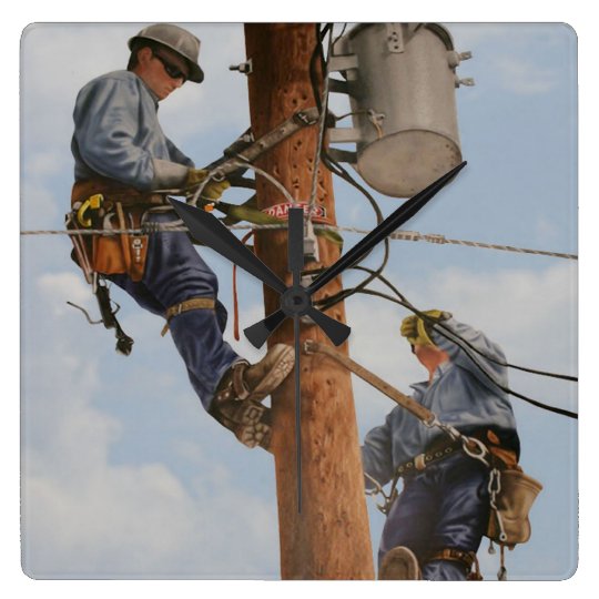 lineman team working in pole clock | Zazzle.com