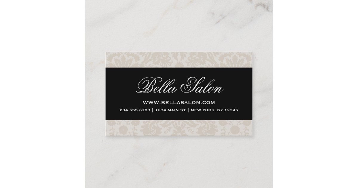 Linen Beige and Black Elegant Vintage Damask Business Card | Zazzle