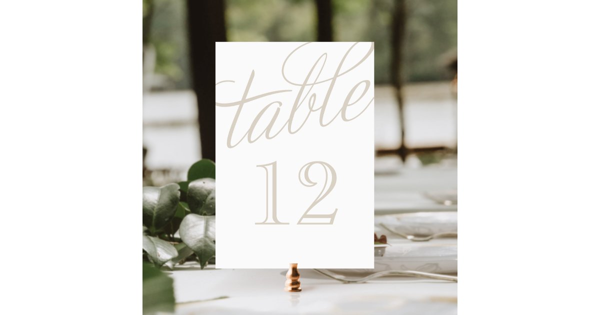 Linen Beige and White Elegant Script Table Numbers | Zazzle