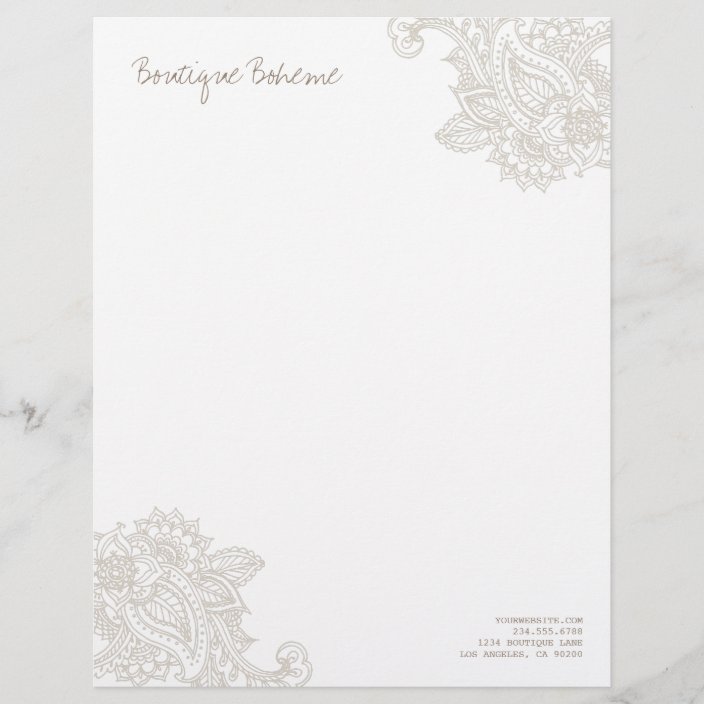 Linen Beige Illustrated Bohemian Paisley Henna Letterhead | Zazzle.com