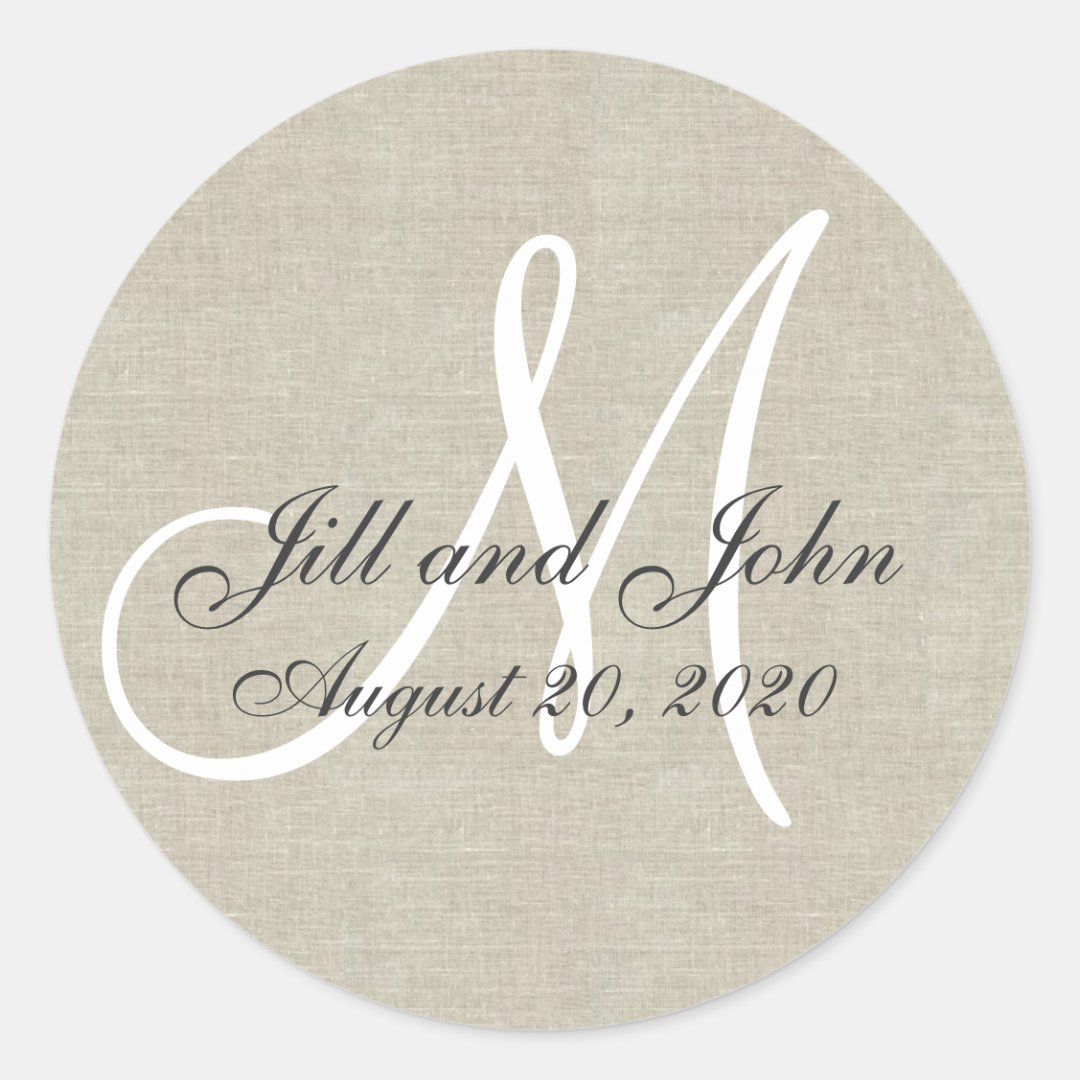 Linen Monogram Wedding Favor Sticker | Zazzle