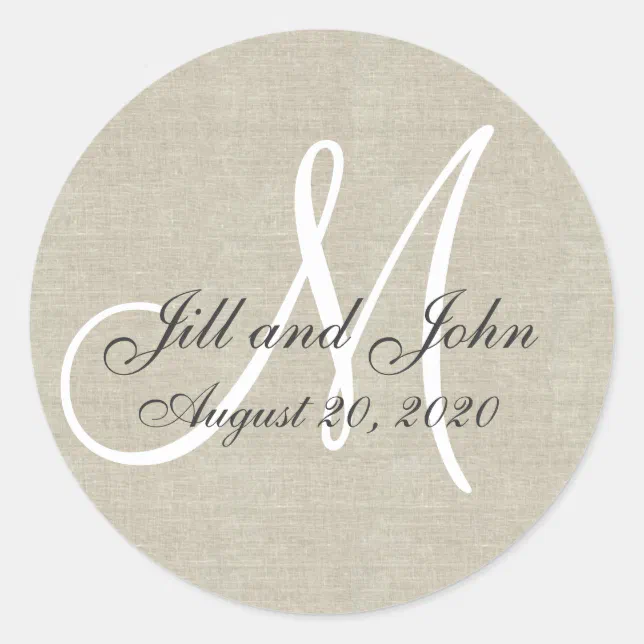 Linen Monogram Wedding Favor Sticker | Zazzle