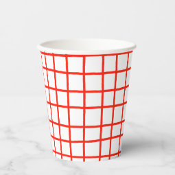Lines Grid Hand-Drawn Rustic Whimsical White Red Paper Cups | Zazzle