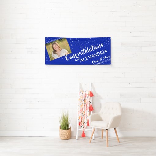 Lines & Stars | Royal Blue | Photo Graduation Banner | Zazzle